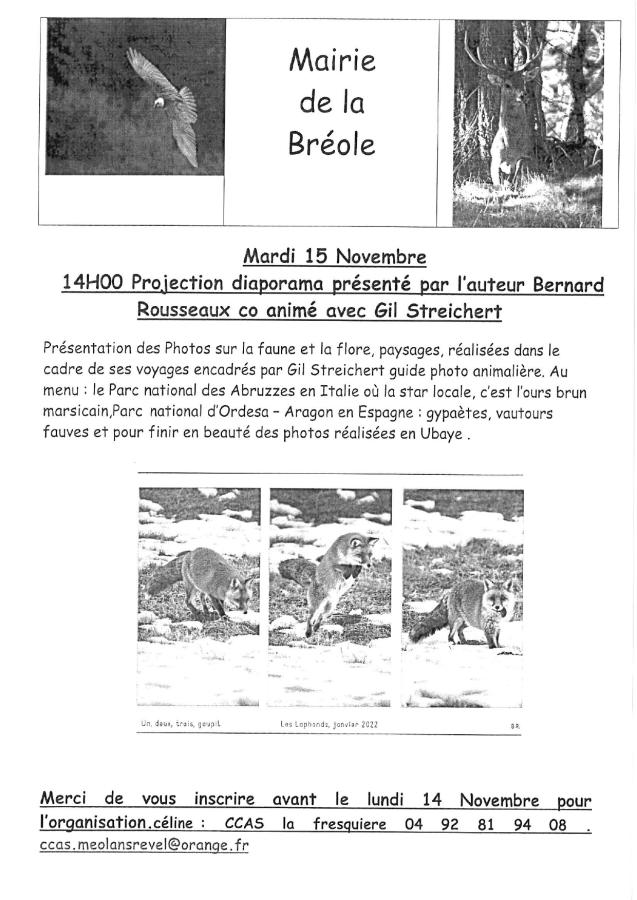 MARDI 15 NOVEMBRE A 14H00 - MAIRIE DE LA BREOLE PRESENTATION DE PHOTOS ...